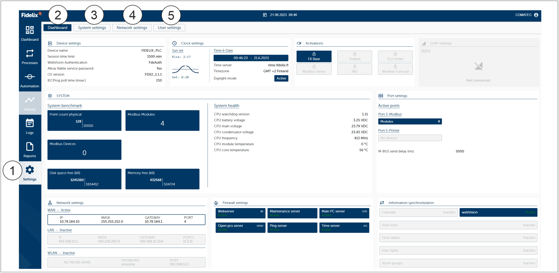 Settings - Fidelix documentation